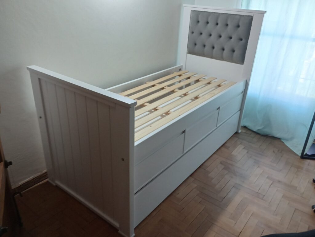 CAMA CON CAPITONE + MODULO DE 3 CAJONES + CARRO CAMA FIJO – MBR Muebles